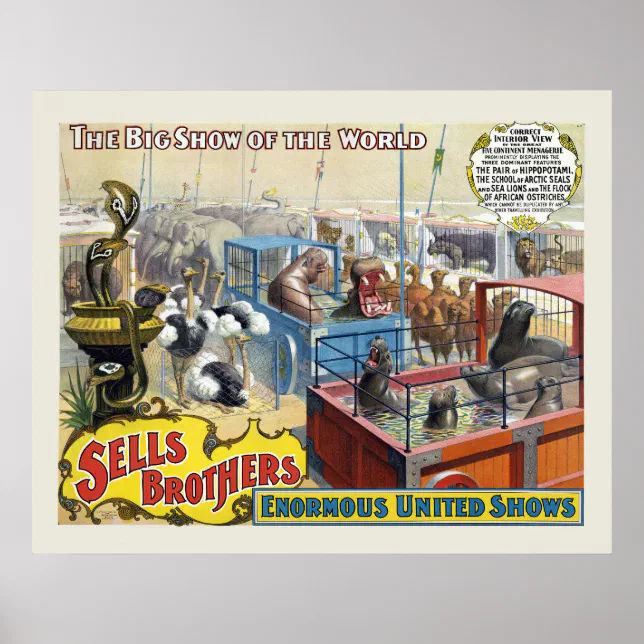 Circus Poster Showing Wild Animals In Cages | Zazzle
