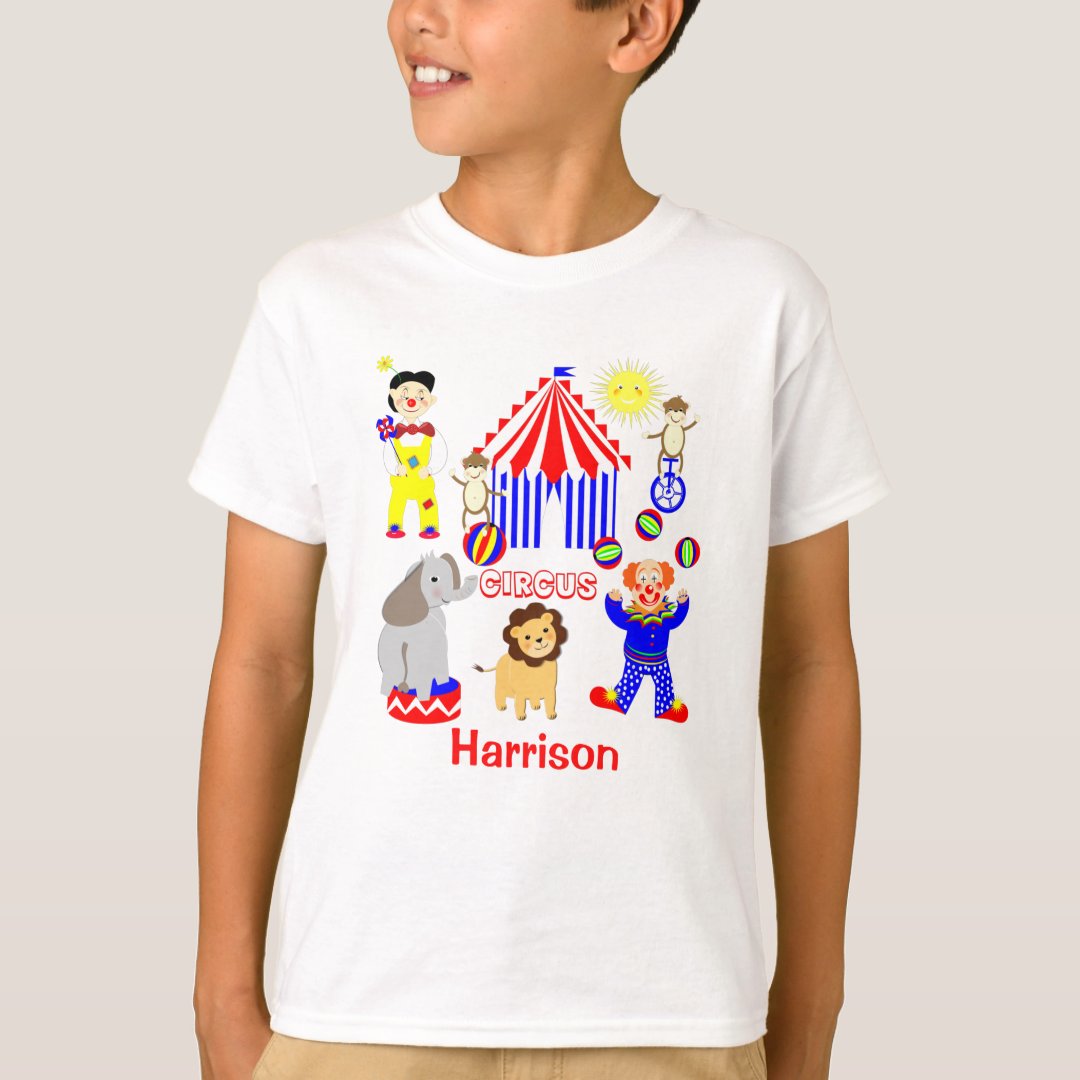 Circus Tent Cartoon Clowns & Animals Personalized T-Shirt | Zazzle