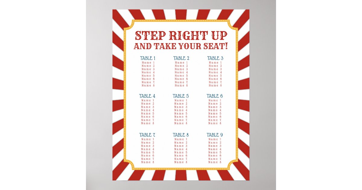 Circus Theme Seating Chart Board | Zazzle