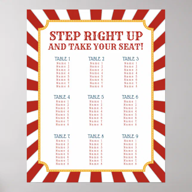 Circus Theme Seating Chart Board | Zazzle