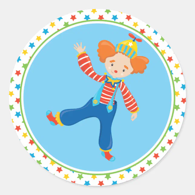 Circus Themed | Funny Clown Classic Round Sticker | Zazzle