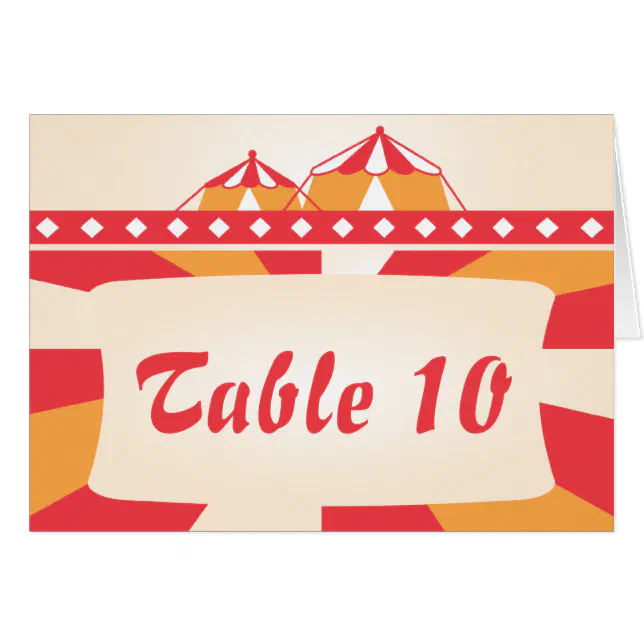Circus Wedding Table Number Card - Red and Orange | Zazzle