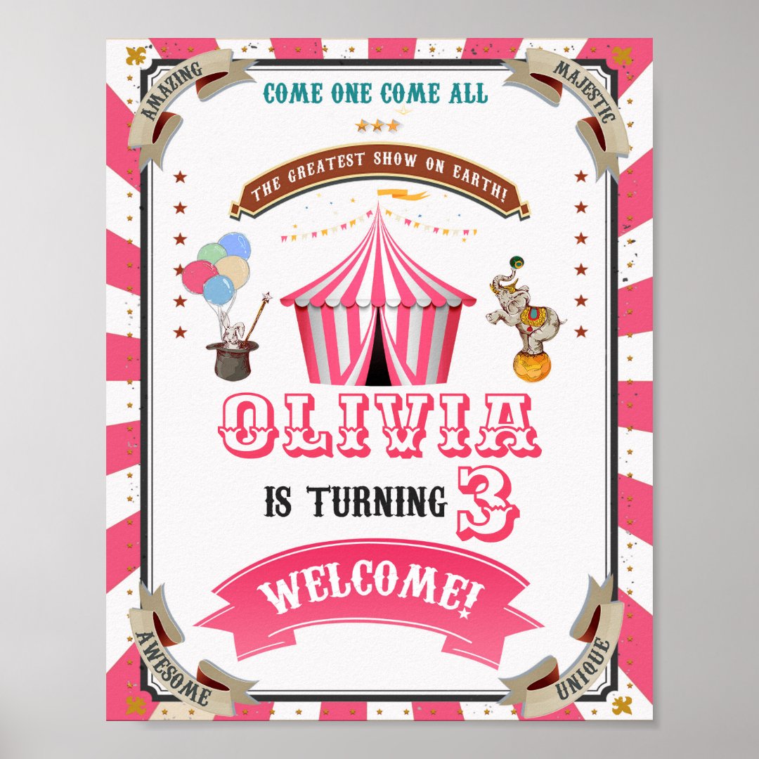 Circus welcome party sign Carnival welcome poster | Zazzle