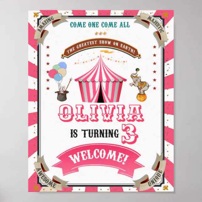 Circus welcome party sign Carnival welcome poster | Zazzle