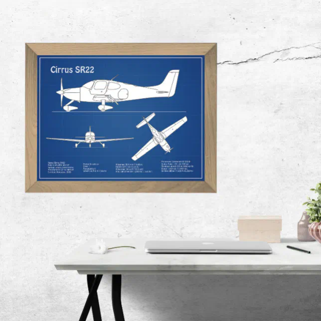 Cirrus SR22 - Airplane Blueprint Drawing Plans ABD Photo Print | Zazzle