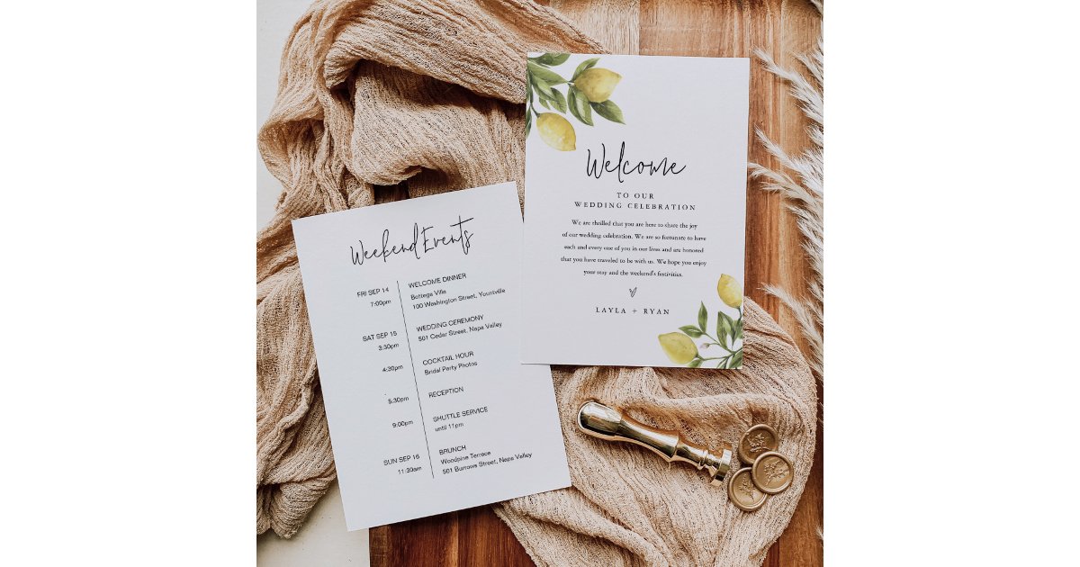 CITRON Lemon Wedding Welcome Letter & Itinerary Invitation | Zazzle