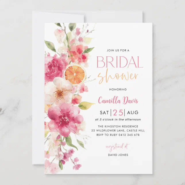 Citrus Bridal Shower, Lemon Bright Floral Invitation | Zazzle