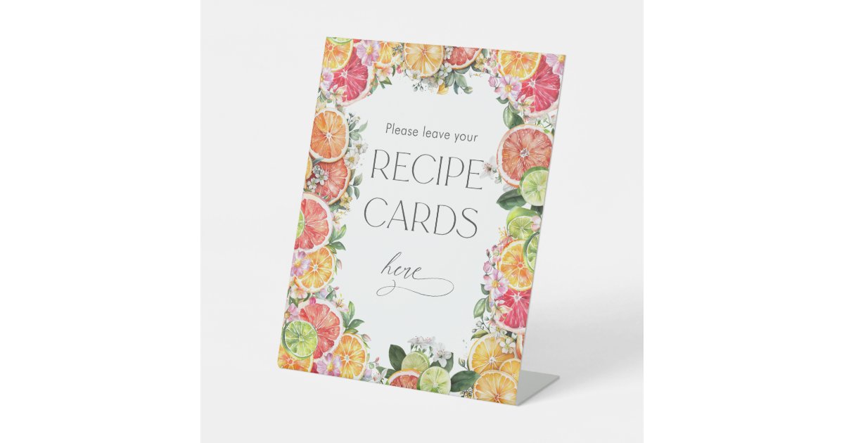 Citrus Bridal Shower Recipe Cards Pedestal Sign | Zazzle