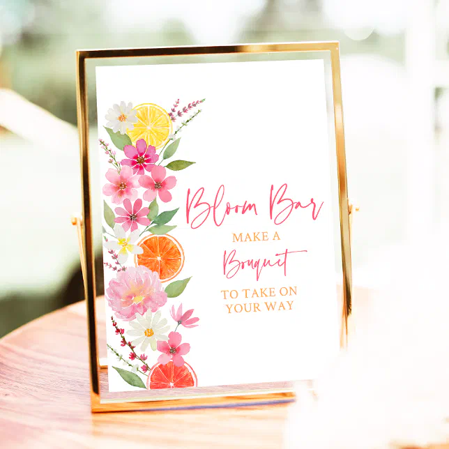 Citrus Floral Bridal Shower Bloom Bar Poster | Zazzle