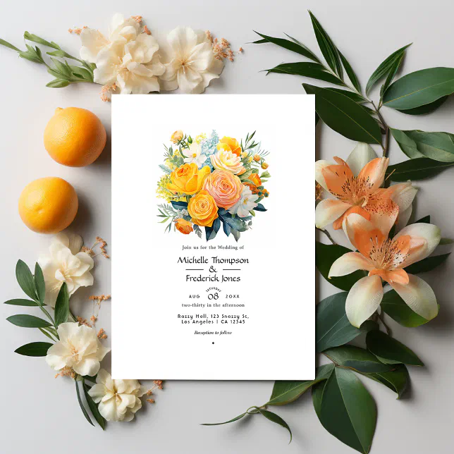 Citrus Floral Wedding Invitation | Zazzle