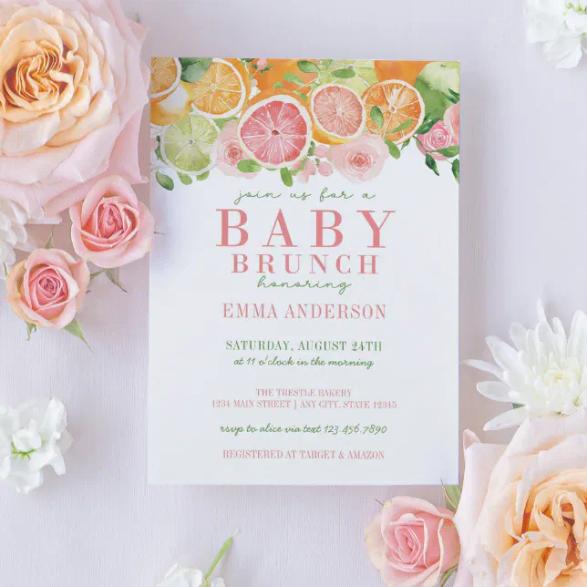 Citrus Fruit & Flowers Baby Brunch Invitation | Zazzle
