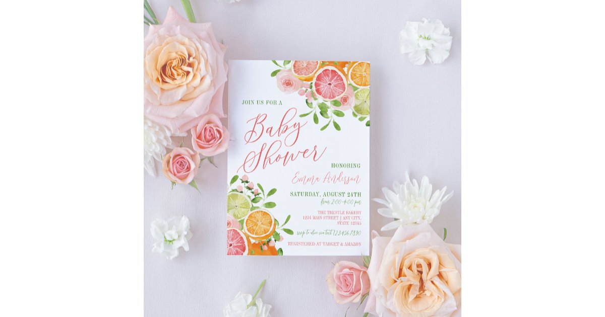 Citrus Fruit & Flowers Baby Shower Invitation | Zazzle