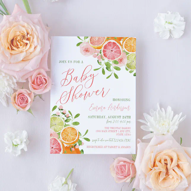 Citrus Fruit & Flowers Baby Shower Invitation | Zazzle
