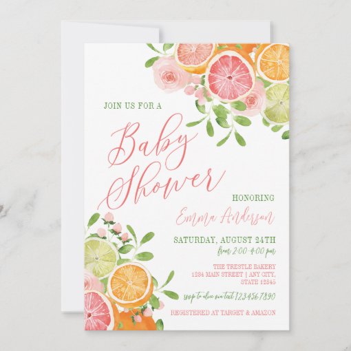 Citrus Fruit & Flowers Baby Shower Invitation | Zazzle