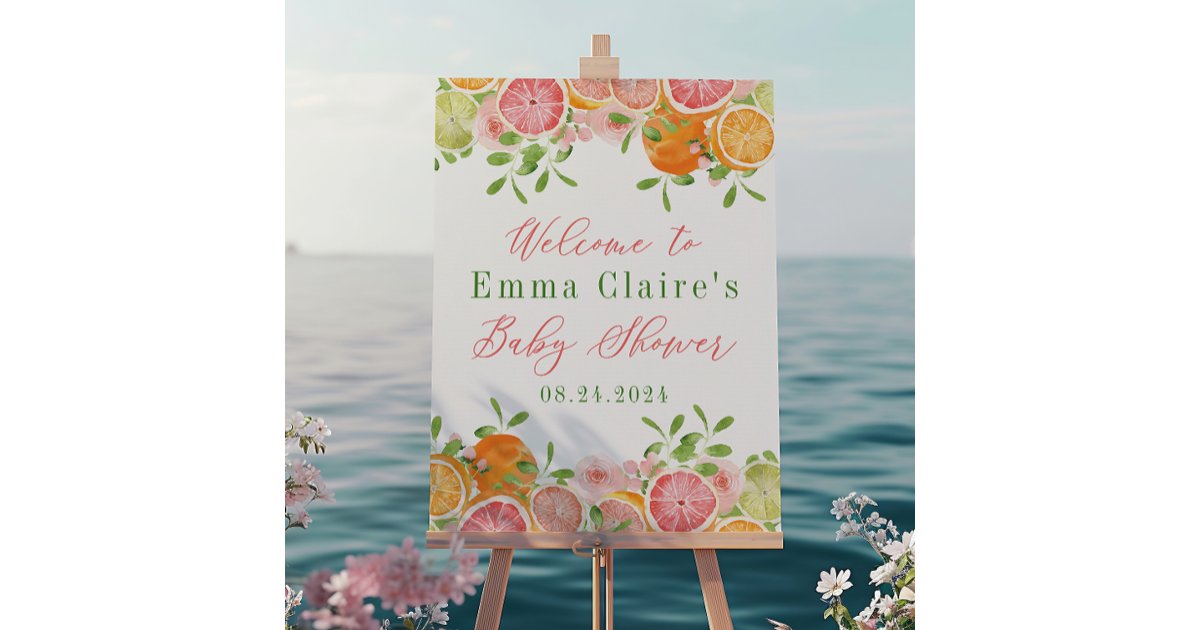Citrus Fruit & Flowers Baby Shower Welcome Sign | Zazzle