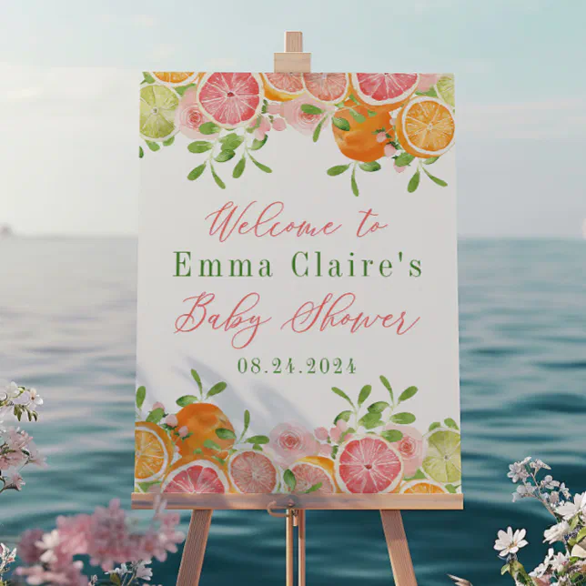 Citrus Fruit & Flowers Baby Shower Welcome Sign | Zazzle