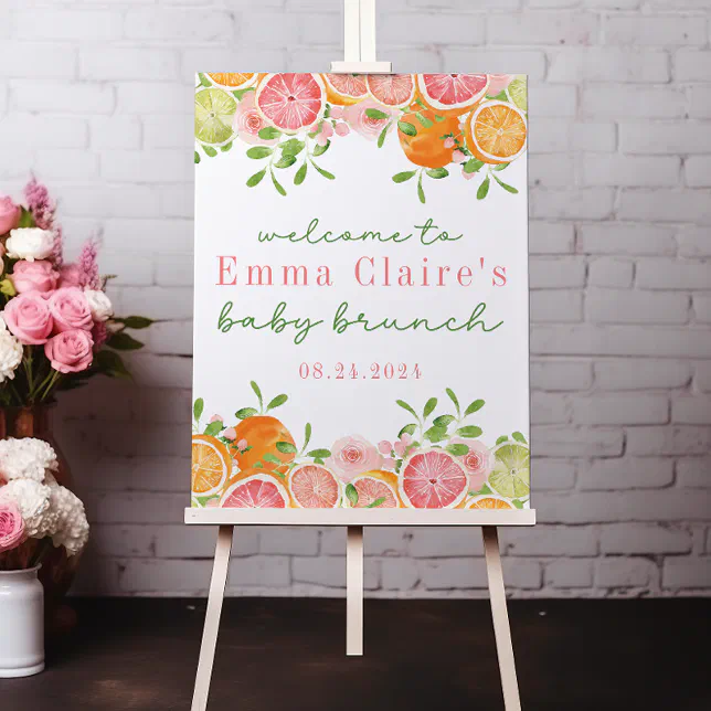 Citrus Fruit & Flowers Baby Shower Welcome Sign | Zazzle