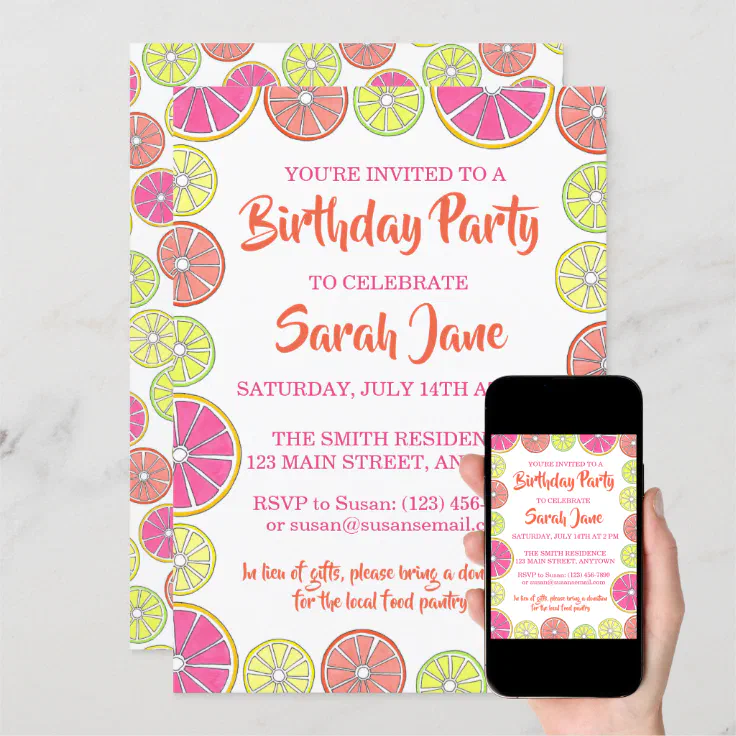 Citrus Fruit Lemon Lime Orange Grapefruit Party Invitation | Zazzle Citrus Fruit Lemon Lime Orange Grapefruit Party Invitation | Zazzle