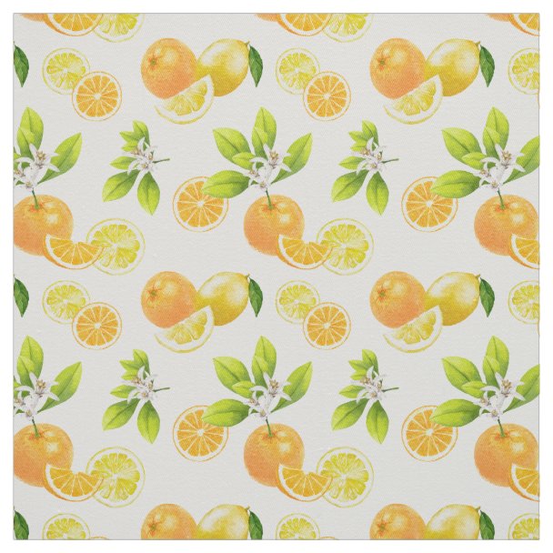 Oranges and Leaves Citrus Fruit Pattern Fabric | Zazzle