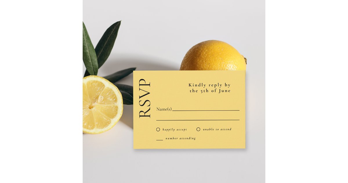 Citrus Lemon Drop Yellow Simple Minimal RSVP | Zazzle
