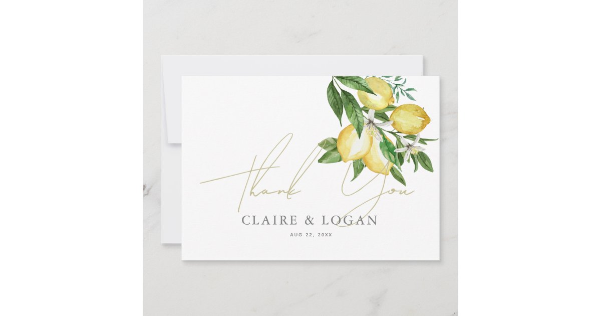 Citrus Lemon Floral Watercolor Thank You Card | Zazzle