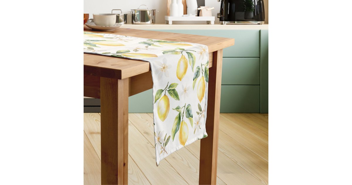 Citrus Lemon Fruit Floral Botanical Pattern Short Table Runner | Zazzle