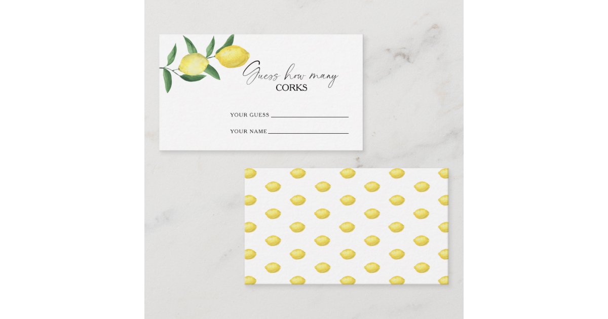 Citrus lemon - guess how many corks bridal game enclosure card | Zazzle