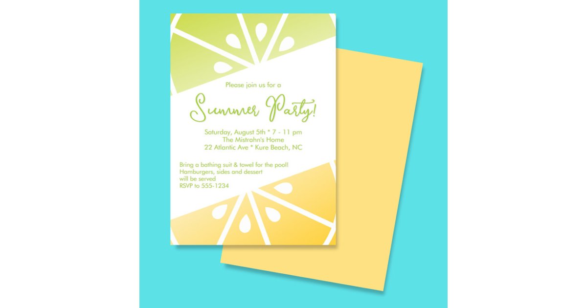 Citrus Lemon Lime Summer Party Invitation | Zazzle