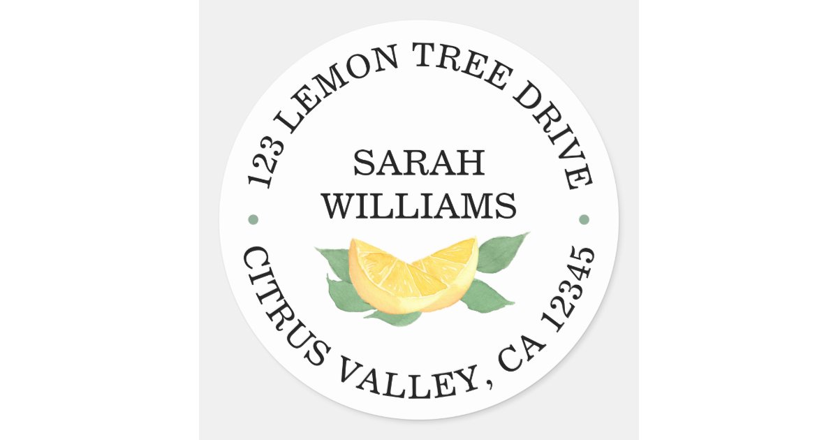 Citrus Lemon Name and Address Classic Round Sticker | Zazzle