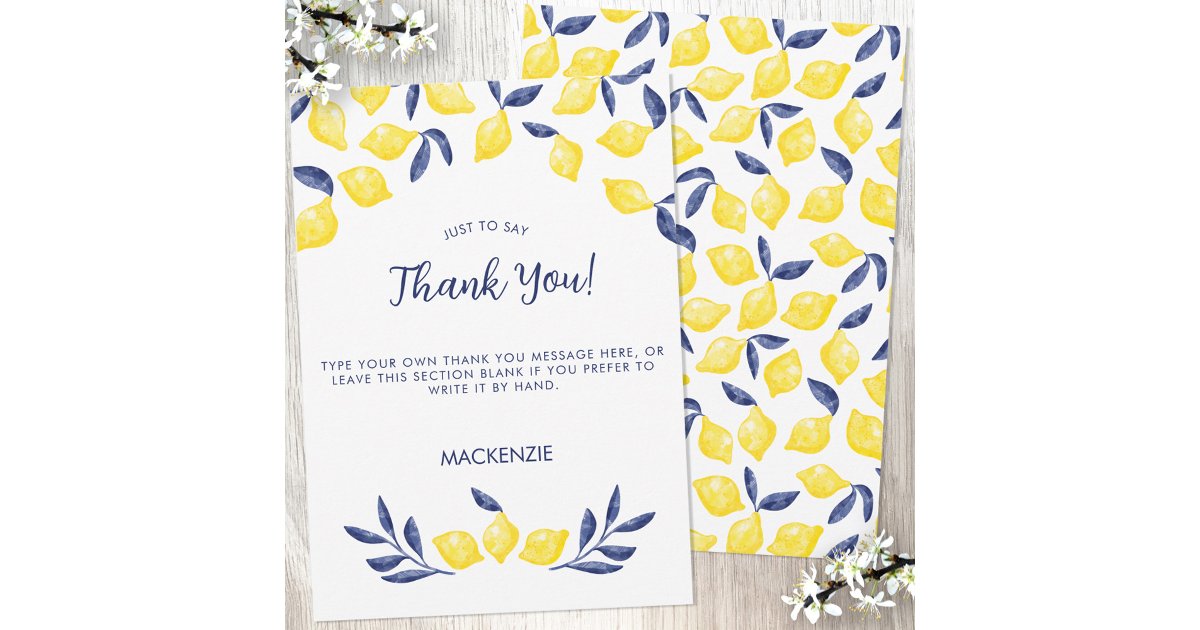 Citrus Lemon Watercolor Thank You Card | Zazzle