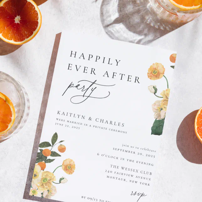 Citrus Orange Floral Happily Ever After Party Invitation | Zazzle