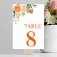 Citrus Orange Floral Tangerine Table 8 Wedding Table Number | Zazzle