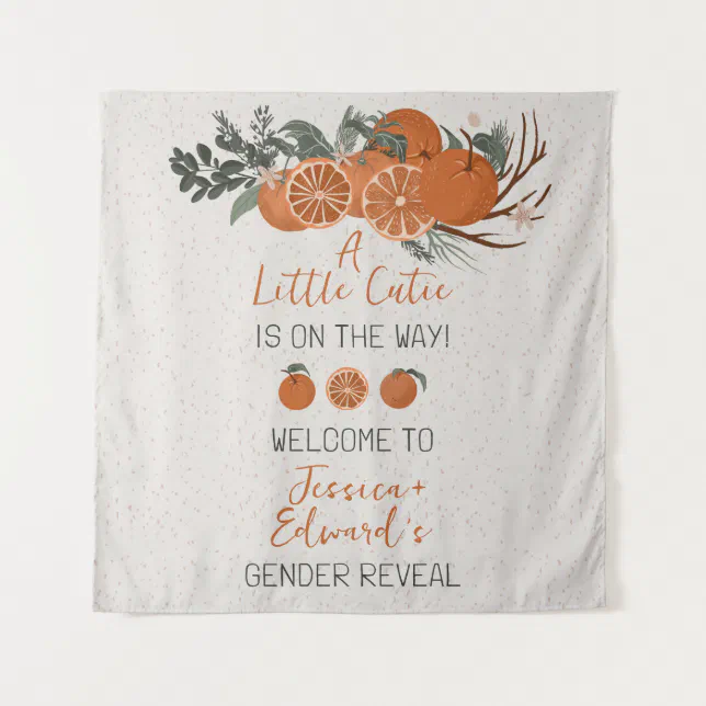 Citrus Orange Little Cutie Gender Reveal Party Tapestry | Zazzle