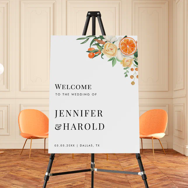 Citrus Orange Summer Floral Wedding Welcome Sign | Zazzle