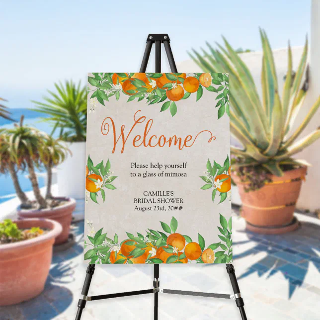 Citrus Oranges Blossom and Greenery Welcome Foam Board | Zazzle