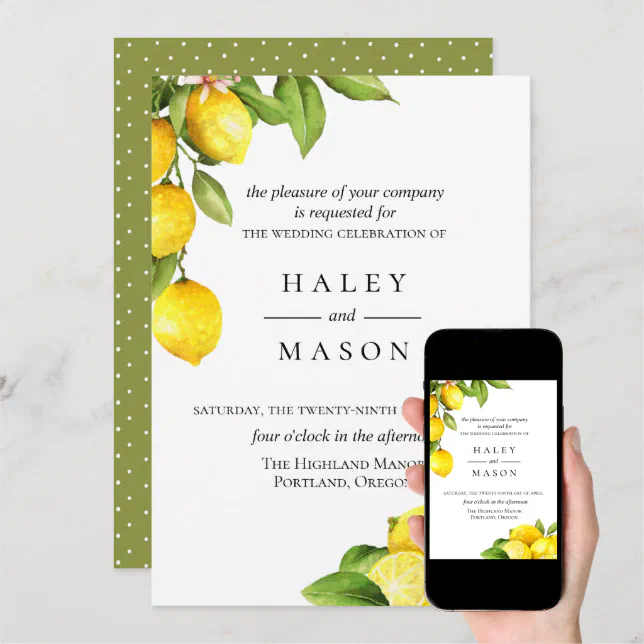 Citrus Orchard Lemon Wedding Invitation | Zazzle