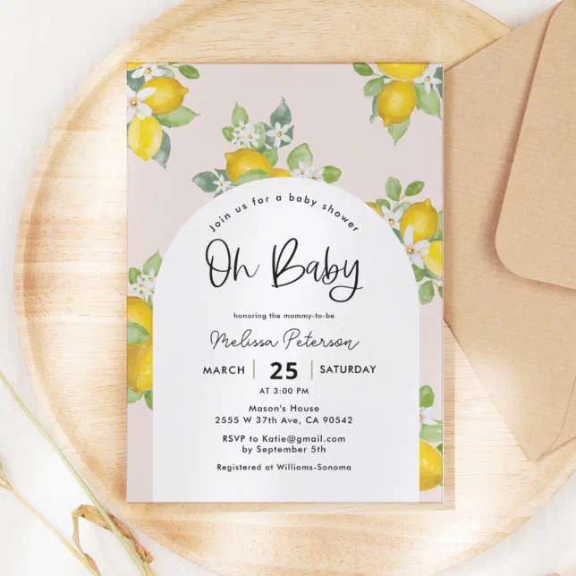 Citrus Summer Lemon Theme Baby Shower Invitation | Zazzle