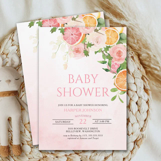 Citrus Theme Fruit Floral Baby Shower Invitation | Zazzle