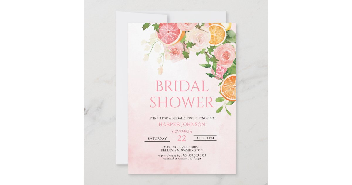 Citrus Theme Fruit Floral Bridal Shower Invitation | Zazzle