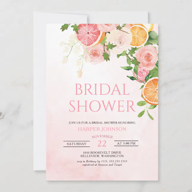 Citrus Theme Fruit Floral Bridal Shower Invitation | Zazzle