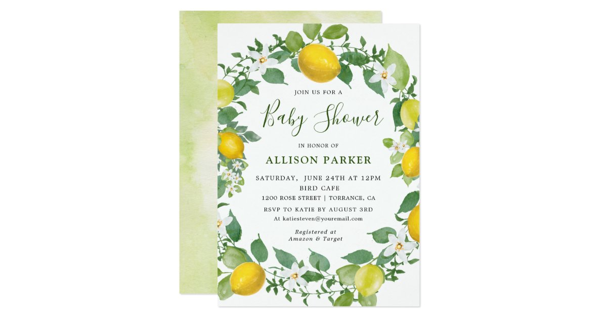 Citrus Watercolor Lemon Themed Baby Shower Invitation | Zazzle.com