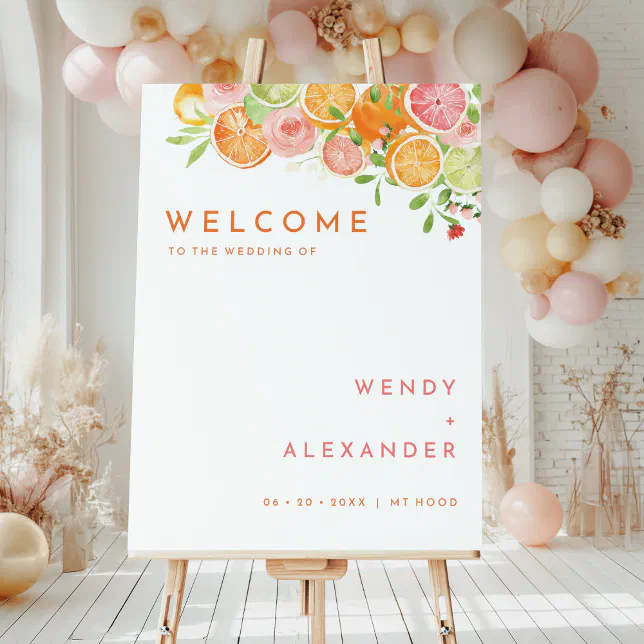 Citrus Watercolor Wedding Welcome Sign | Zazzle