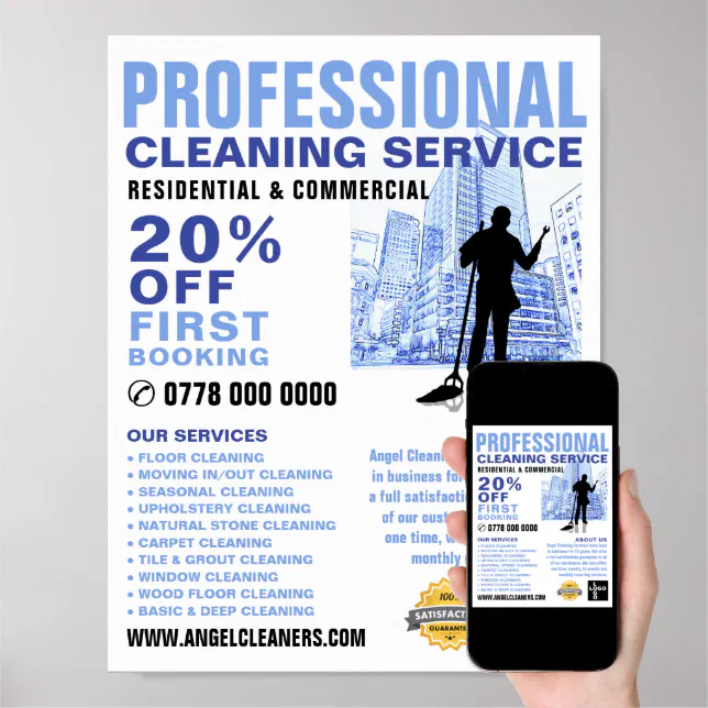 City Cleaner Silhouette, Cleaning Service Advert Poster | Zazzle