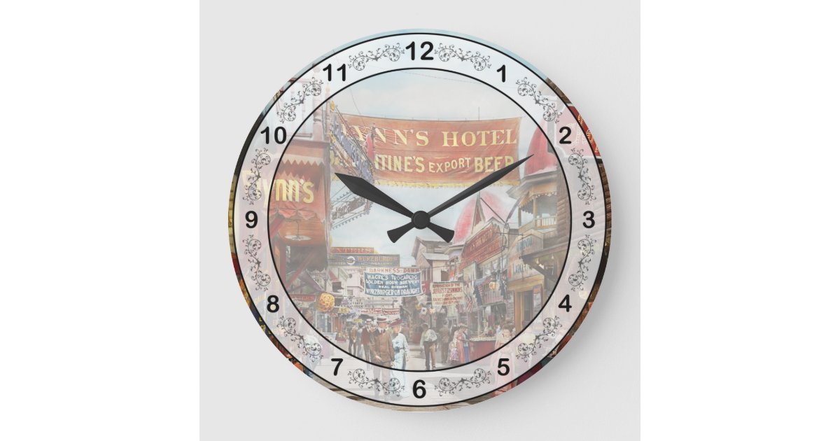 City - Coney Island NY - Bowery Beer 1903 Large Clock | Zazzle