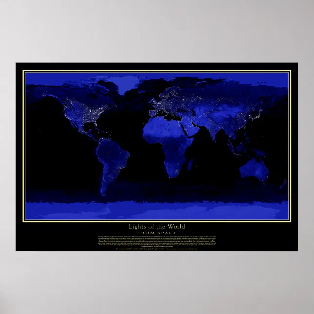 City Lights Of The World From Space Satellite Map Poster | Zazzle