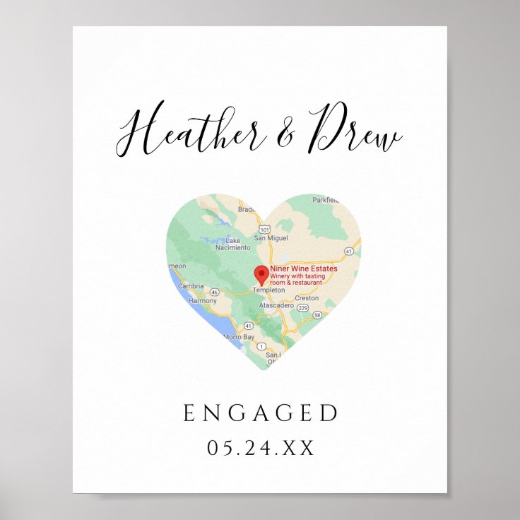 CITY MAP Heart Wedding Engagement Custom Gift Post Poster | Zazzle