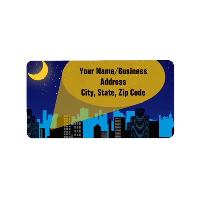 City Night Skyline Superhero Boys Birthday Party Label | Zazzle