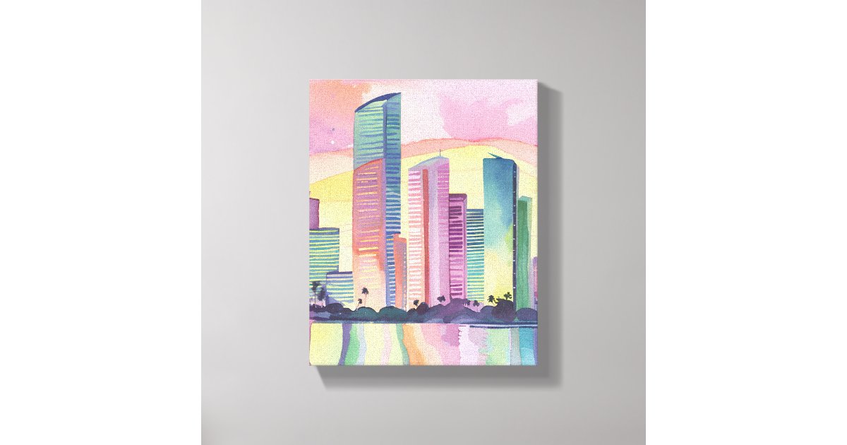 City of Color | Miami Florida Watercolor Skyline Canvas Print | Zazzle