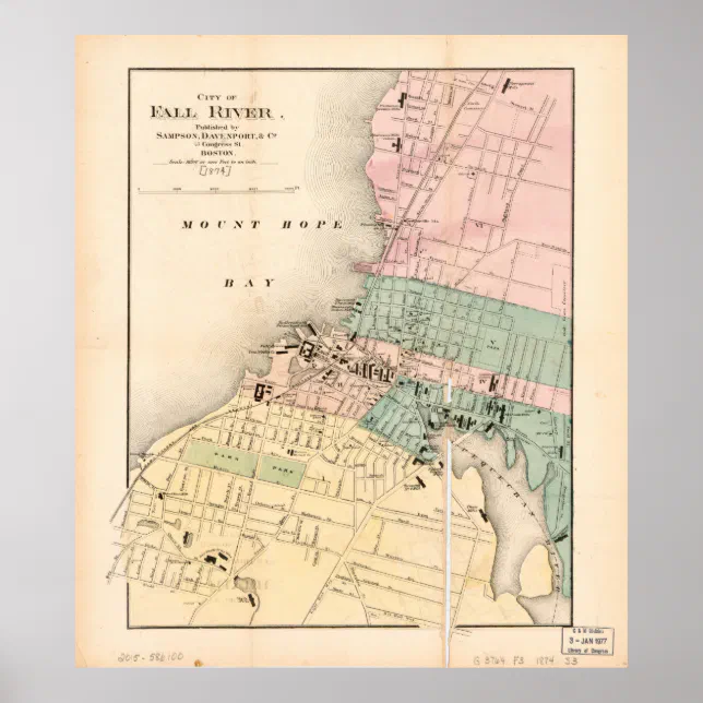 City of Fall River, Massachusetts Map (1874) Poster | Zazzle