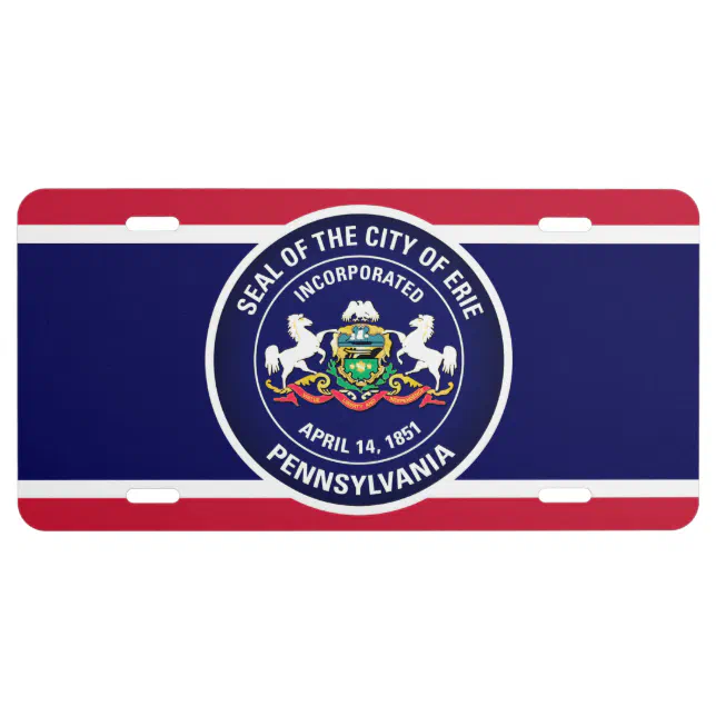 City Seal/ Flag of Erie, Pennsylvania License Plate | Zazzle